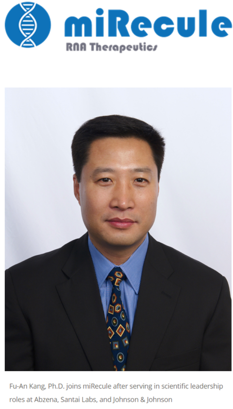 miRecule Names J&J Pharma Vet Fu-An Kang to Lead Growing Research Team ...